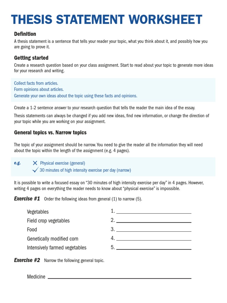 1 Thesis Statement Worksheet | PDF | Essays | Thesis