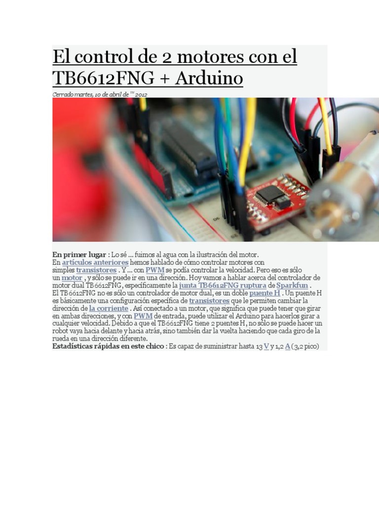 El Control de 2 Motores Con El TB6612FNG | PDF | Transistor | Corriente eléctrica