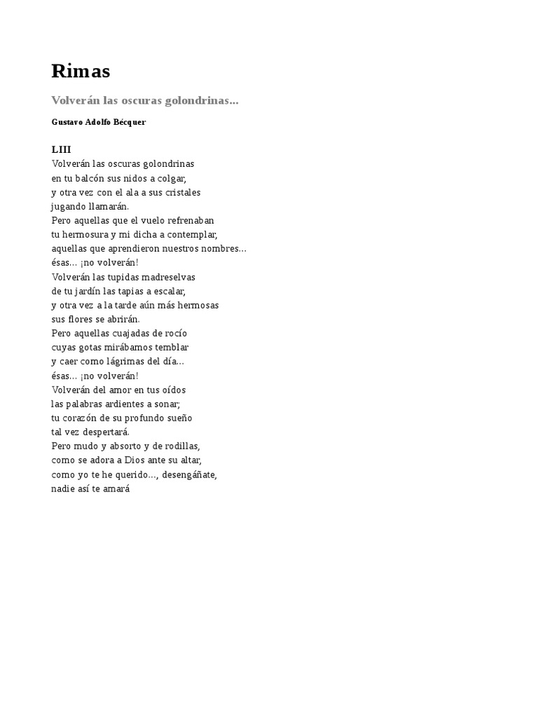Volverán Las Oscuras Golondrinas - Becquer | PDF