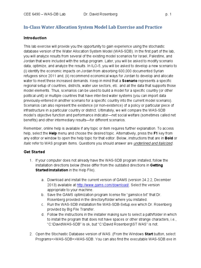 In-Class Water Allocation System Model Lab Exercise and Practice | PDF ...