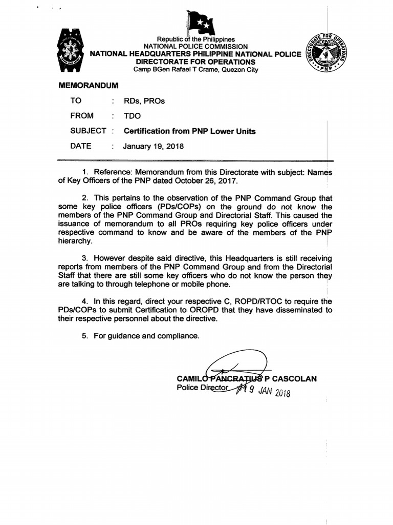 Certification From PNP Lower Units | PDF