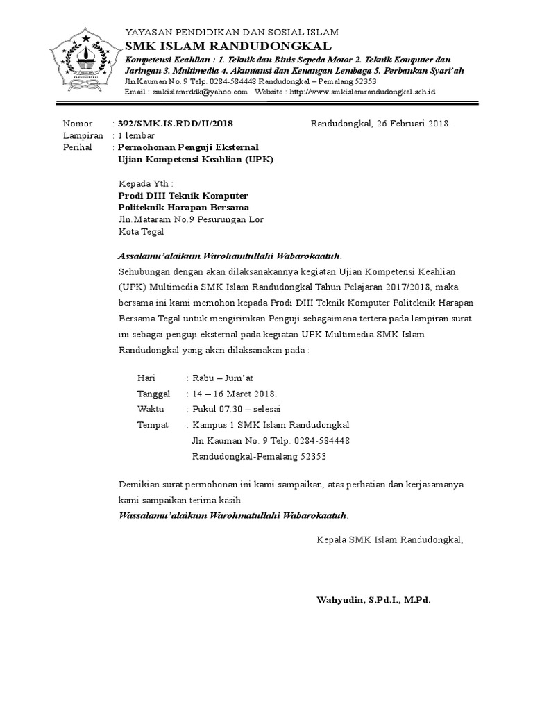 Surat Permohonan Penguji Eksternal | PDF