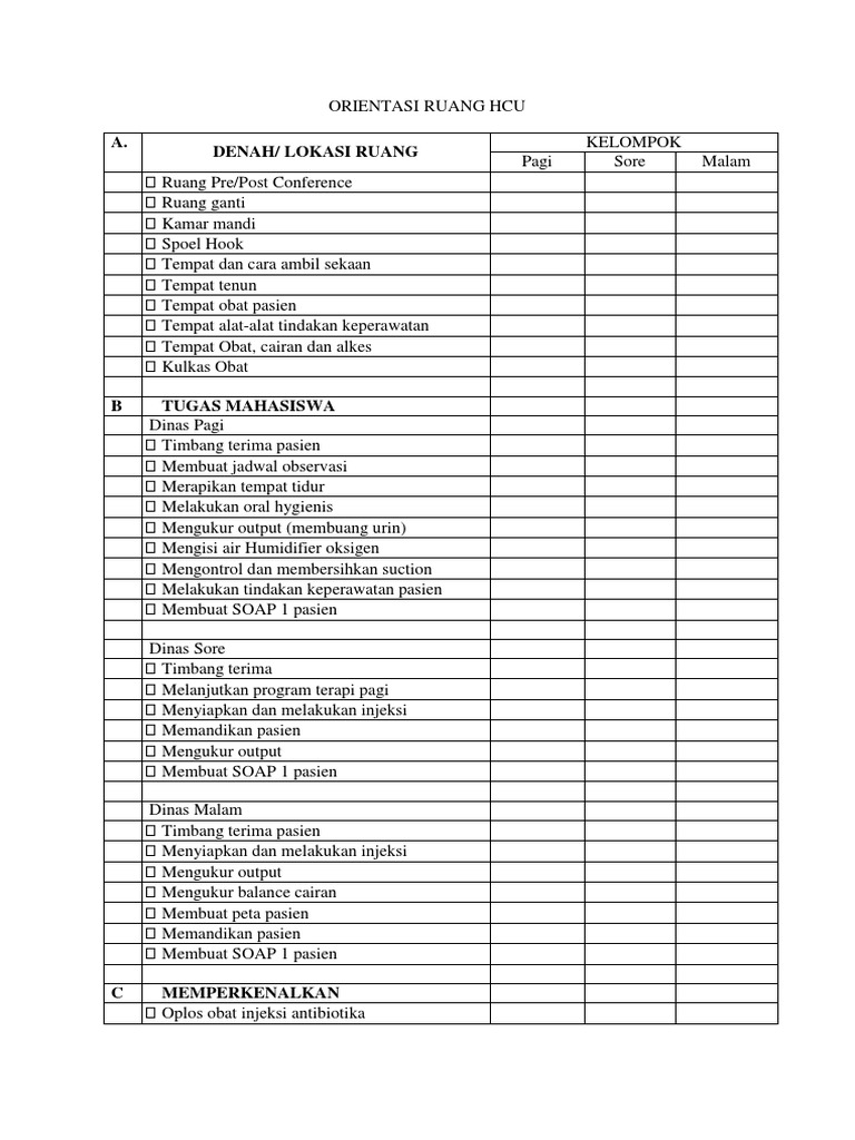 Panduan Ruang HCU dan Spoel Hook | PDF