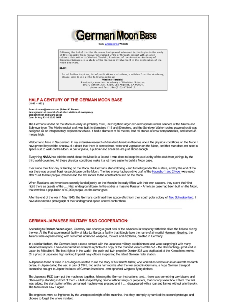 German Moon Base | PDF | Atmosphere Of Earth | Colonization Of The Moon
