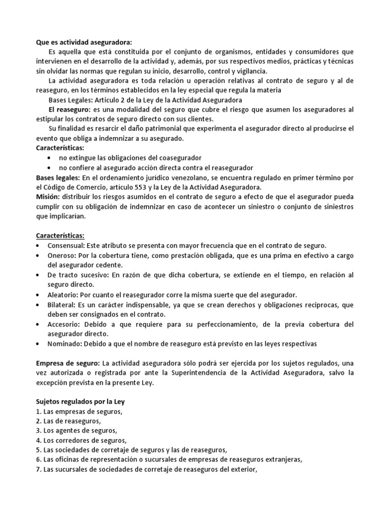 Actividad Aseguradora y Reaseguro en Venezuela | PDF | Póliza de seguros | Seguro