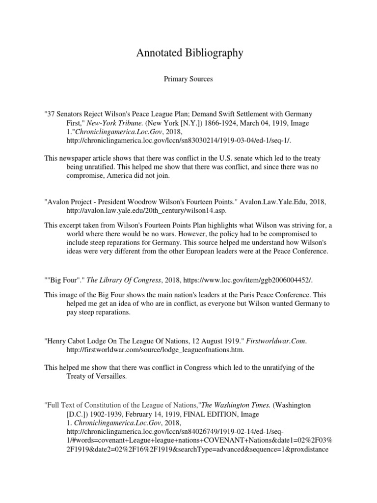 NHD Annotated Bibliography | PDF | League Of Nations | Paris Peace ...