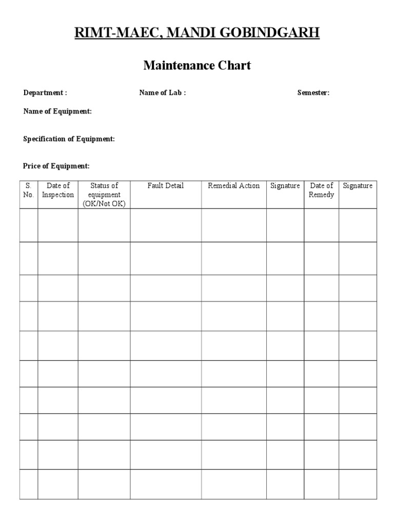 Rimt-Maec, Mandi Gobindgarh: Maintenance Chart | PDF