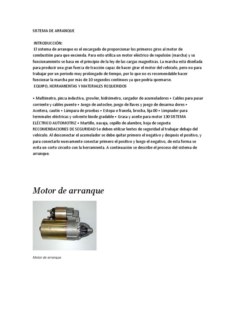 Partes y Funcionamiento del Motor de Arranque | PDF | Máquinas ...