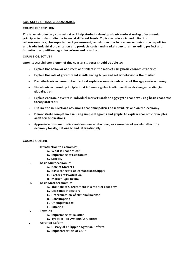 Soc Sci 104 - Basic Econ - Course Outline | PDF | Economics ...