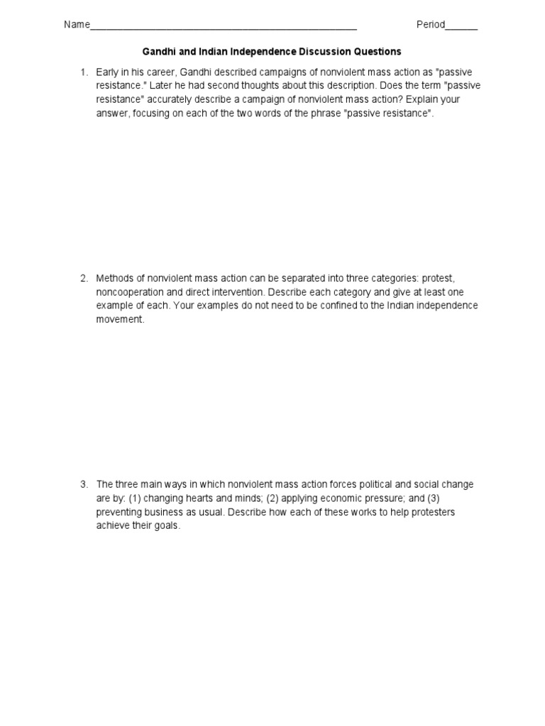 Student Guide: Gandhi's Nonviolence | PDF | Nonviolence | Indian ...