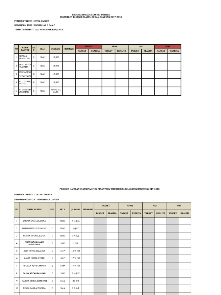 Data Progres Mingguan | PDF