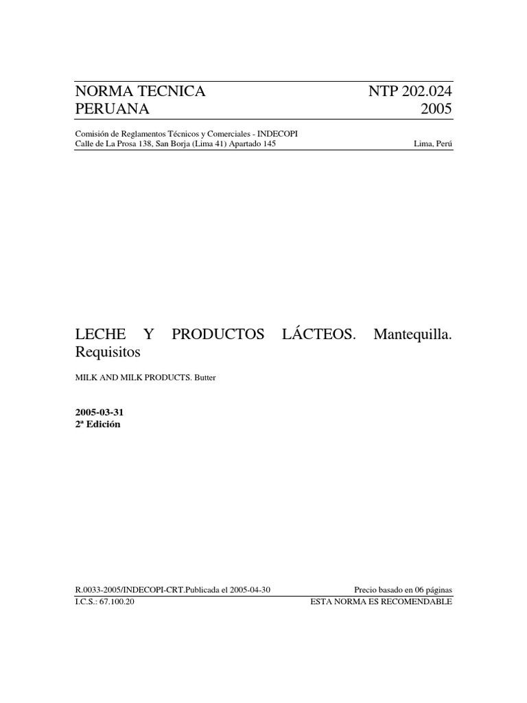 Norma Tecnica Peruana | PDF | Mantequilla | Productos lácteos