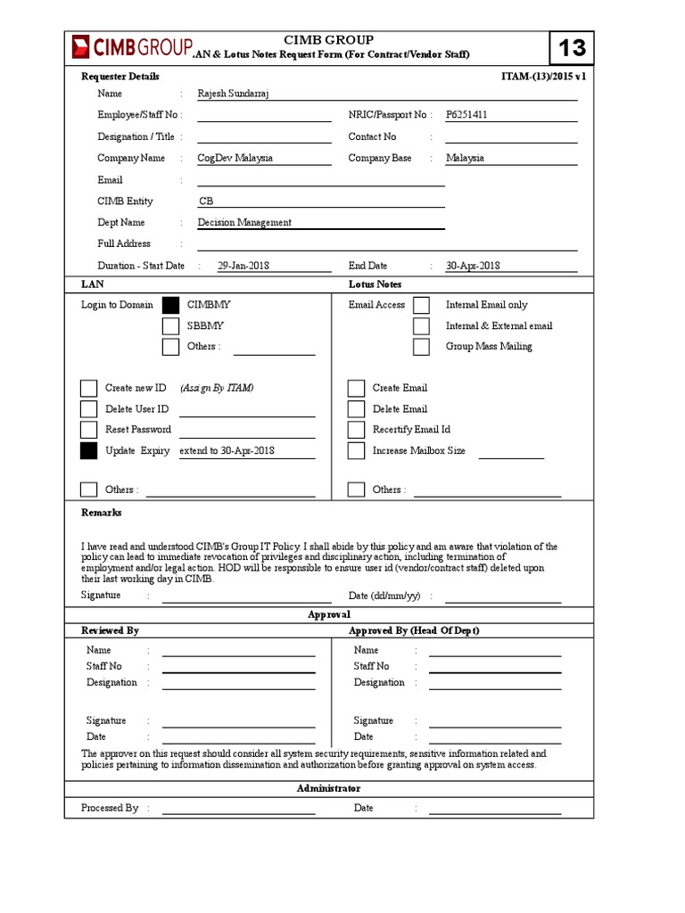 ITAM13 - LAN & Lotus Notes Request Form (Rajesh) Extension | PDF | Ibm ...