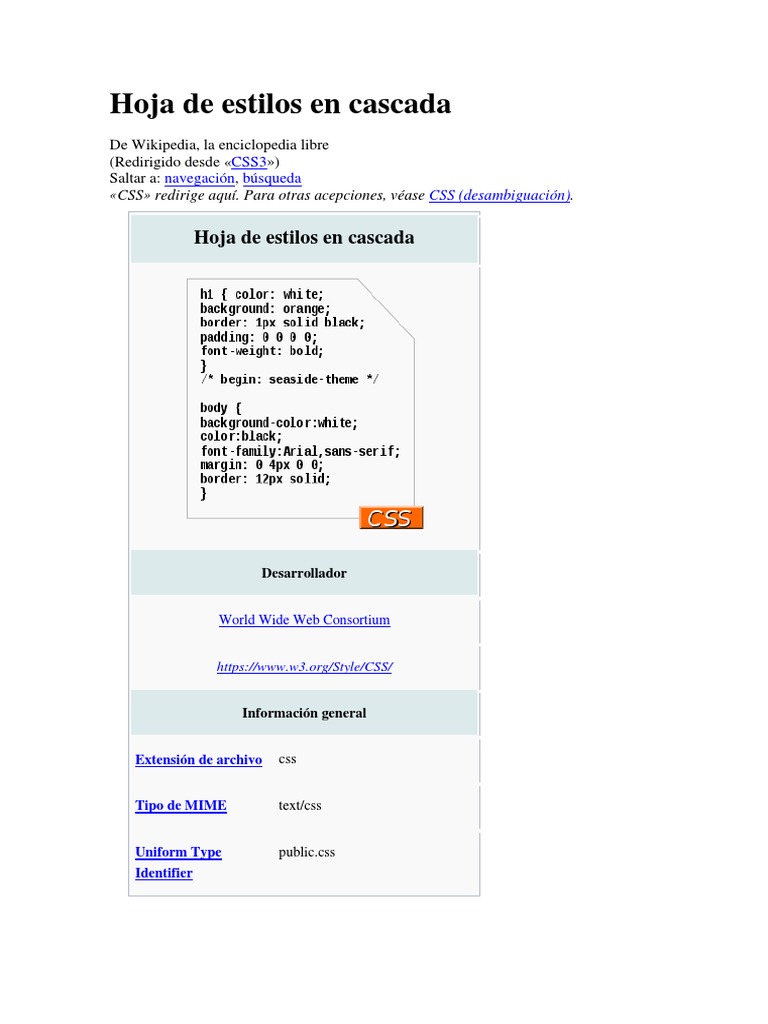 Hoja de Estilos en Cascada | PDF | Hojas de estilo en cascada | HTML