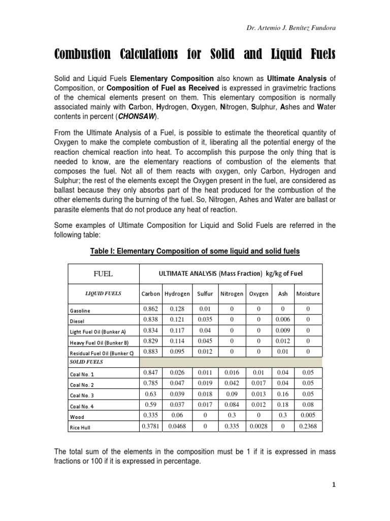 Combustion Calculations For Solid and Liquid Fuels PDF | PDF ...