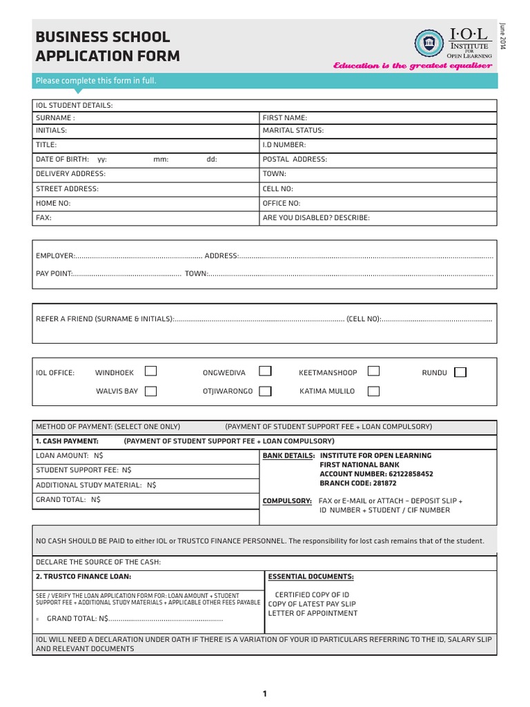 Business School Application Form | PDF | Human Resource Management ...