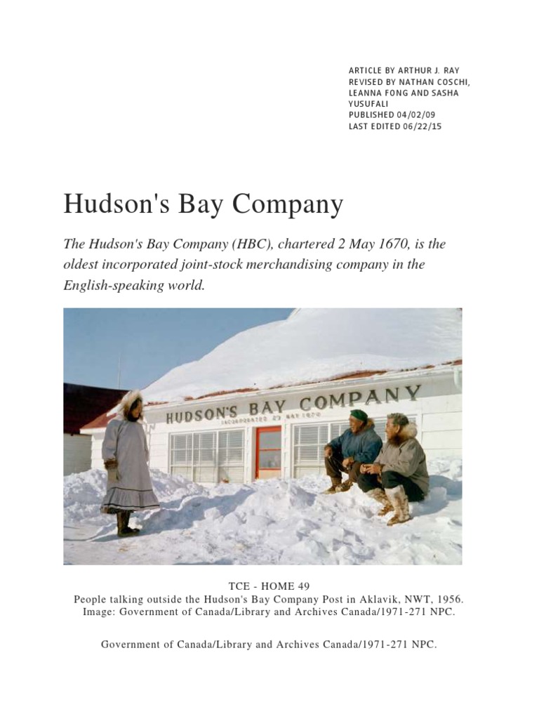 Hudsons Bay Company | Download Free PDF | Fur Trade | Retail
