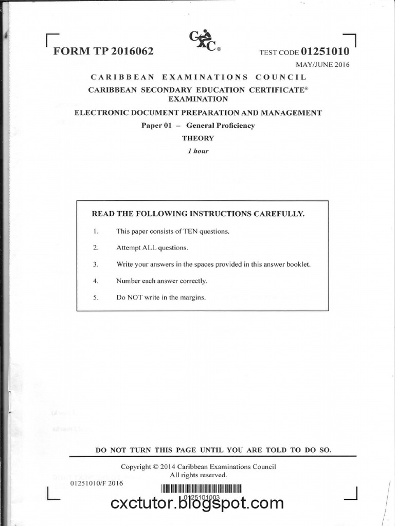 EDPM - Paper 01 - Cxctutor.blogspot.com | Test (Assessment) | Software
