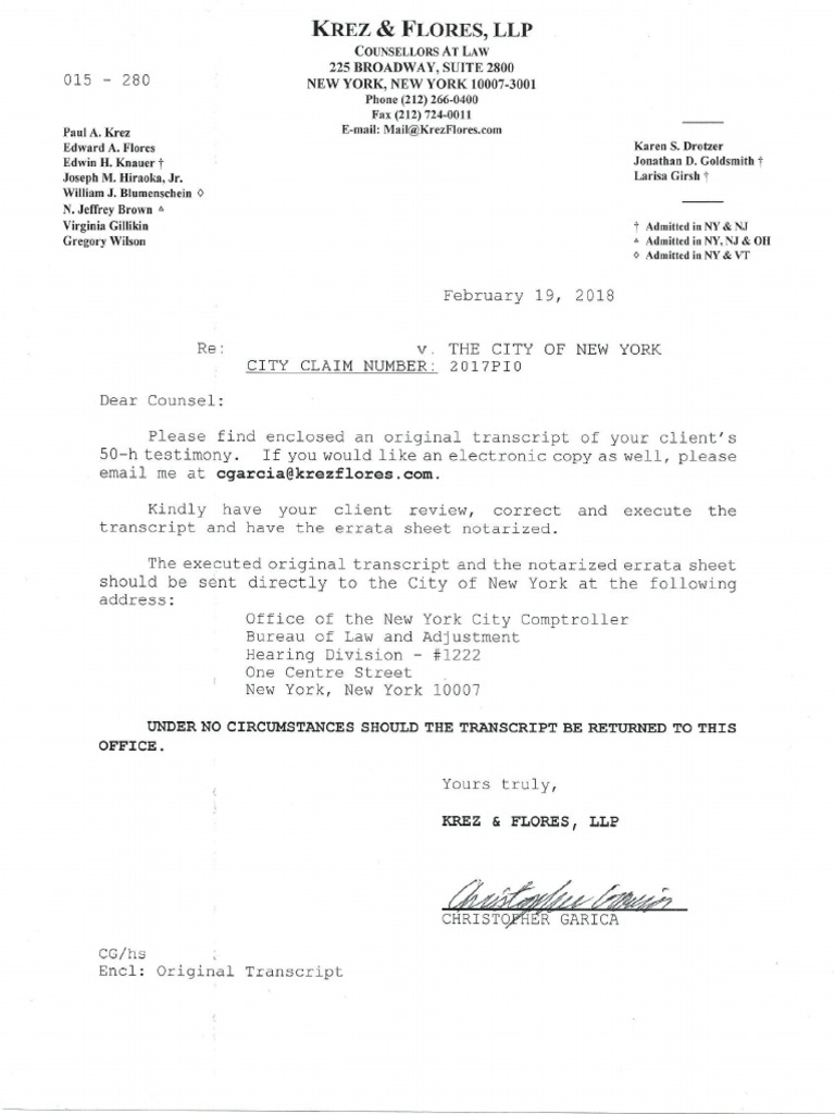 Transcript From Deposition On February 26, 2018 For 50h Hearing Re ...