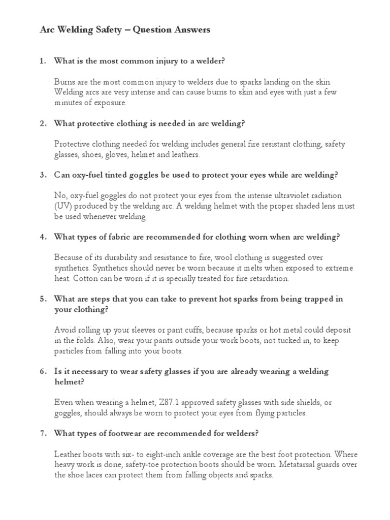 Arc Welding Safety - Question Answers | PDF | Welding | Construction