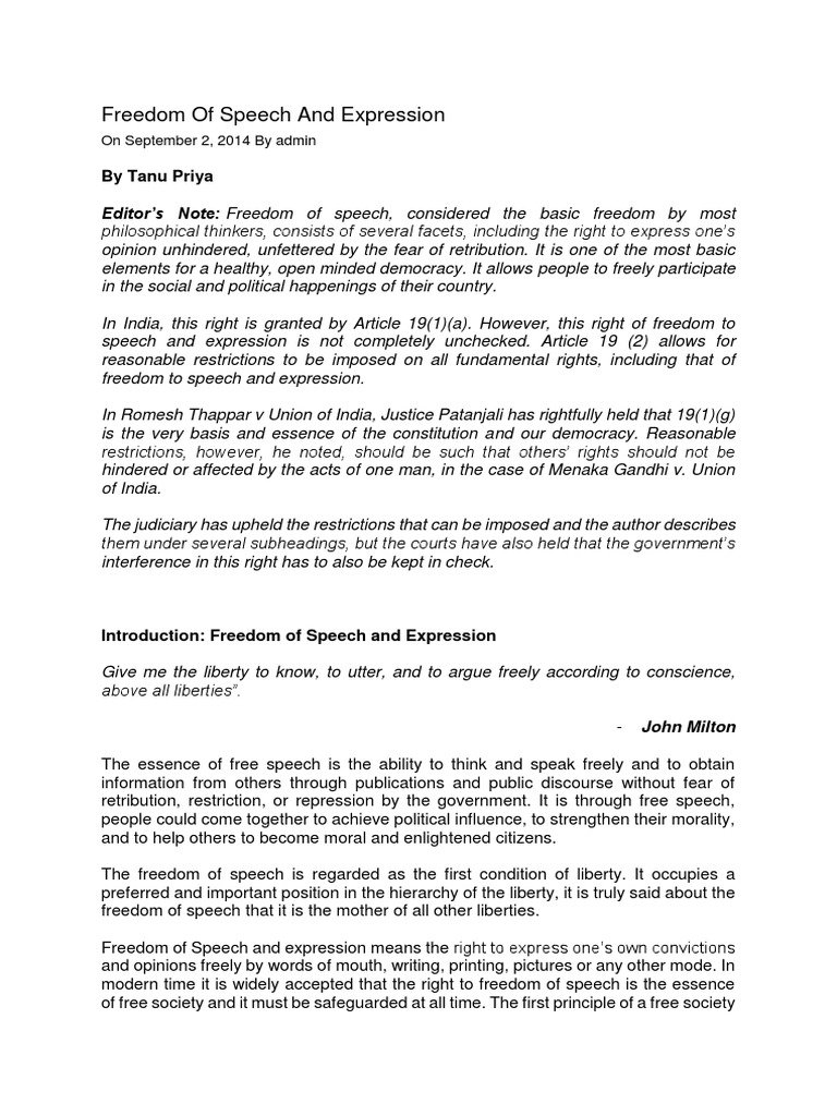 Freedom of Speech and Expression | PDF | Freedom Of Speech | Liberty
