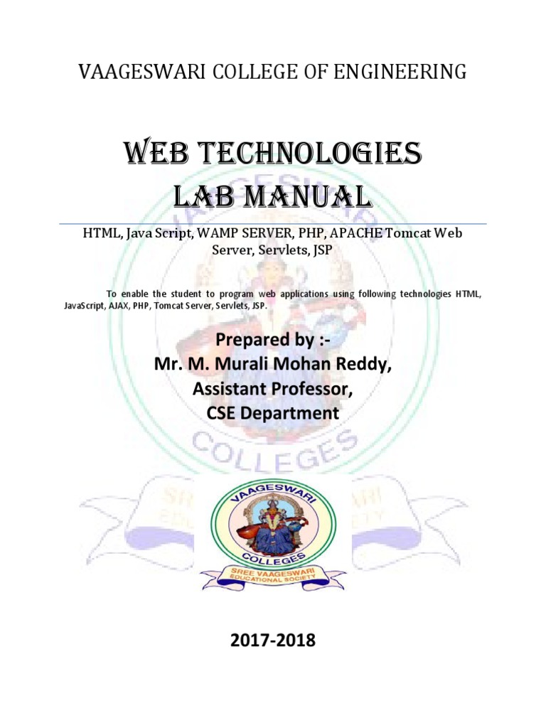 WebTechnologies Lab Manual Prepared by M. Murali Mohan Reddy | PDF ...