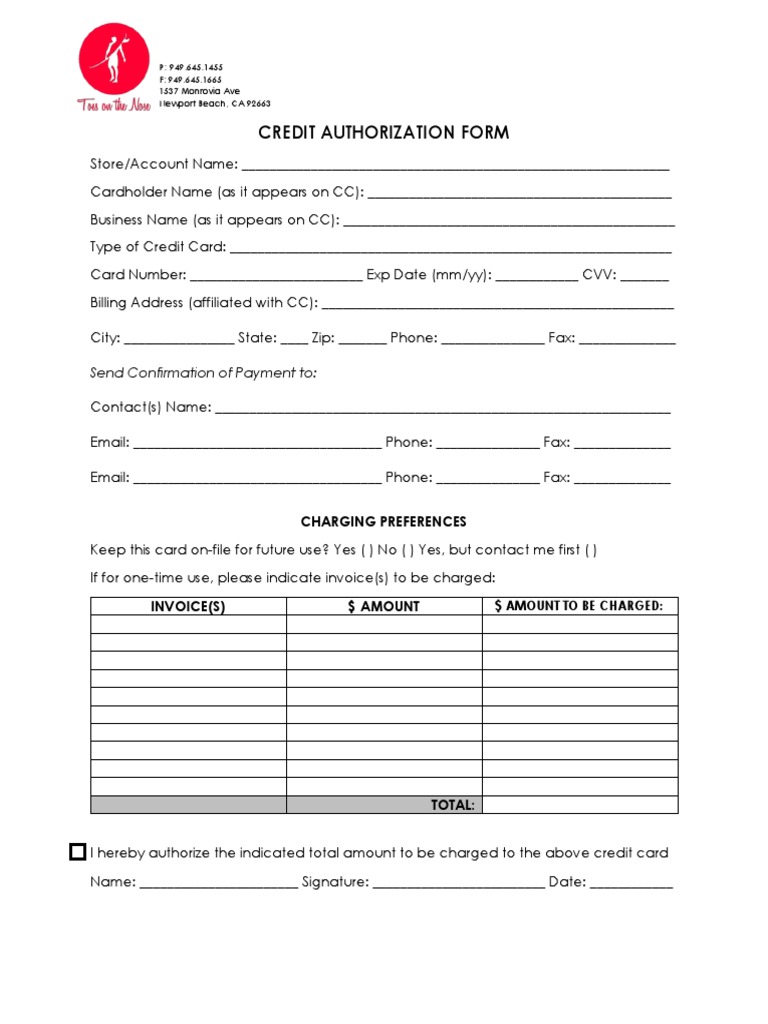 Credit Authorization Form | PDF