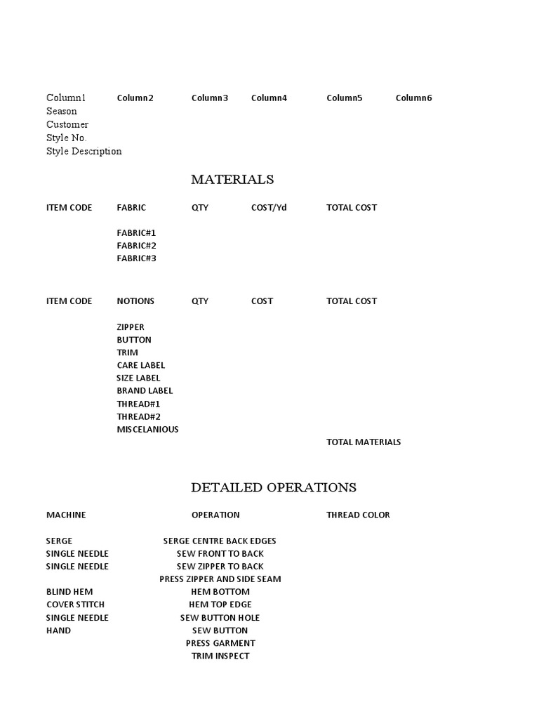 Format Cost Sheet | PDF
