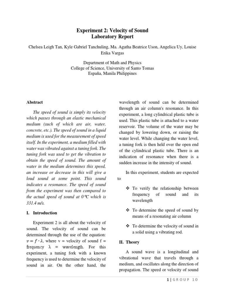 Velocity of Sound in Air Experiment | PDF | Sound | Wavelength
