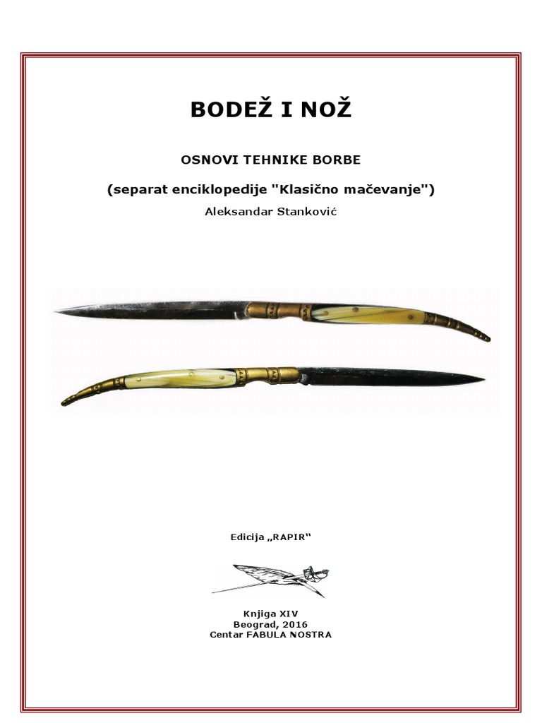 Macevanje, Bodez I Noz, Osnovi Tehnike Borbe, Separat Enciklopedije Klasicno Macevanje ...