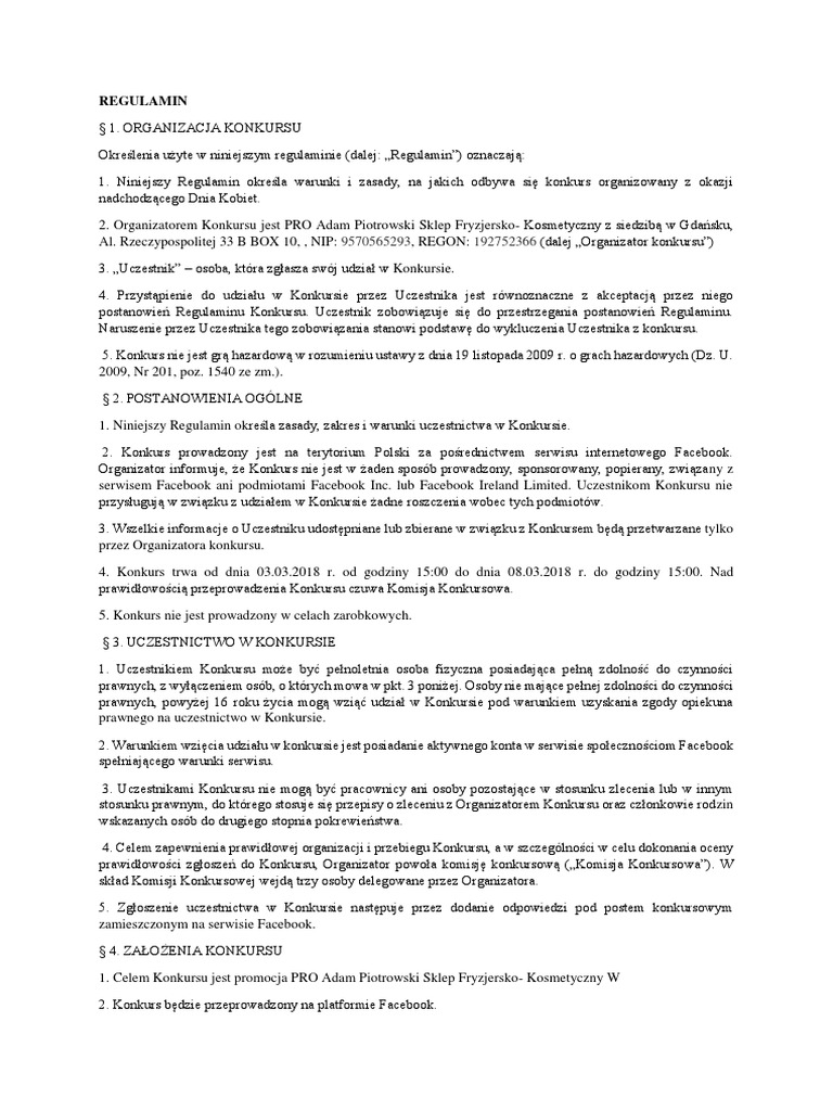 Regulamin | PDF