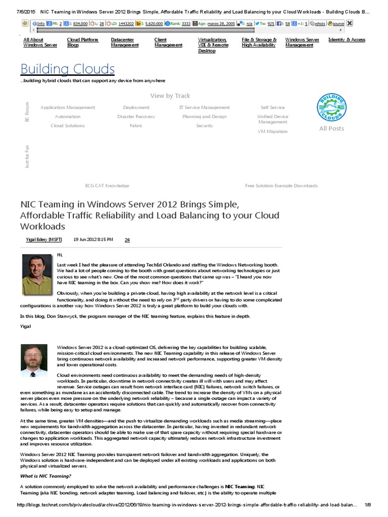 NIC Teaming in Windows Server 2012 | PDF | Network Interface Controller | Load Balancing (Computing)