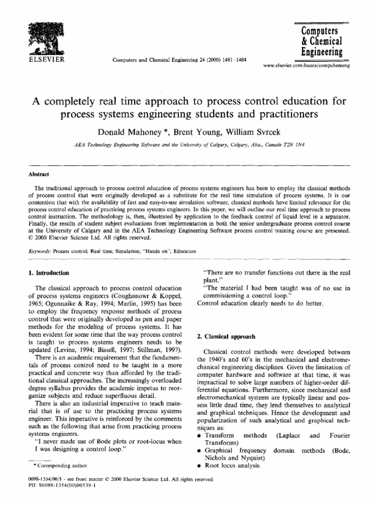 A Completely Real Time Approach To Process Control Education PDF | PDF ...