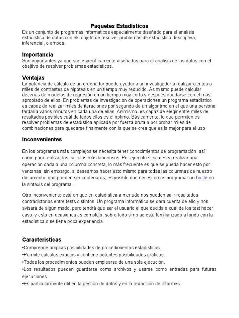 Paquetes Estadisticos | PDF | Estadísticas | Programa de computadora