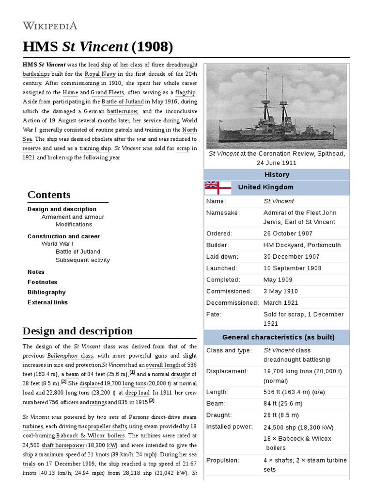 HMS ST Vincent (1908) | PDF | Gun Turret | Battleship