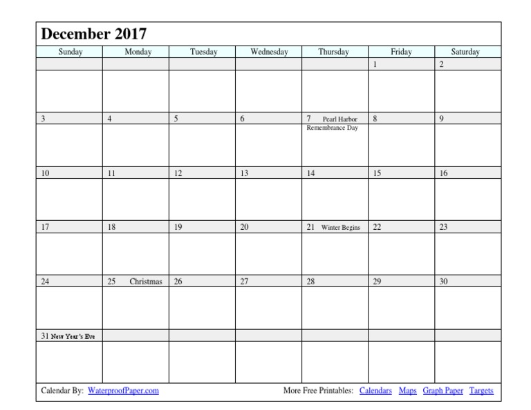 Free Printable December 2017 Calendar | PDF