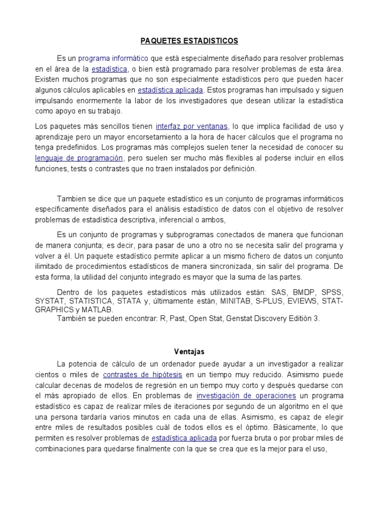 Paquetes Estadisticos | PDF | R (lenguaje de programación) | Spss