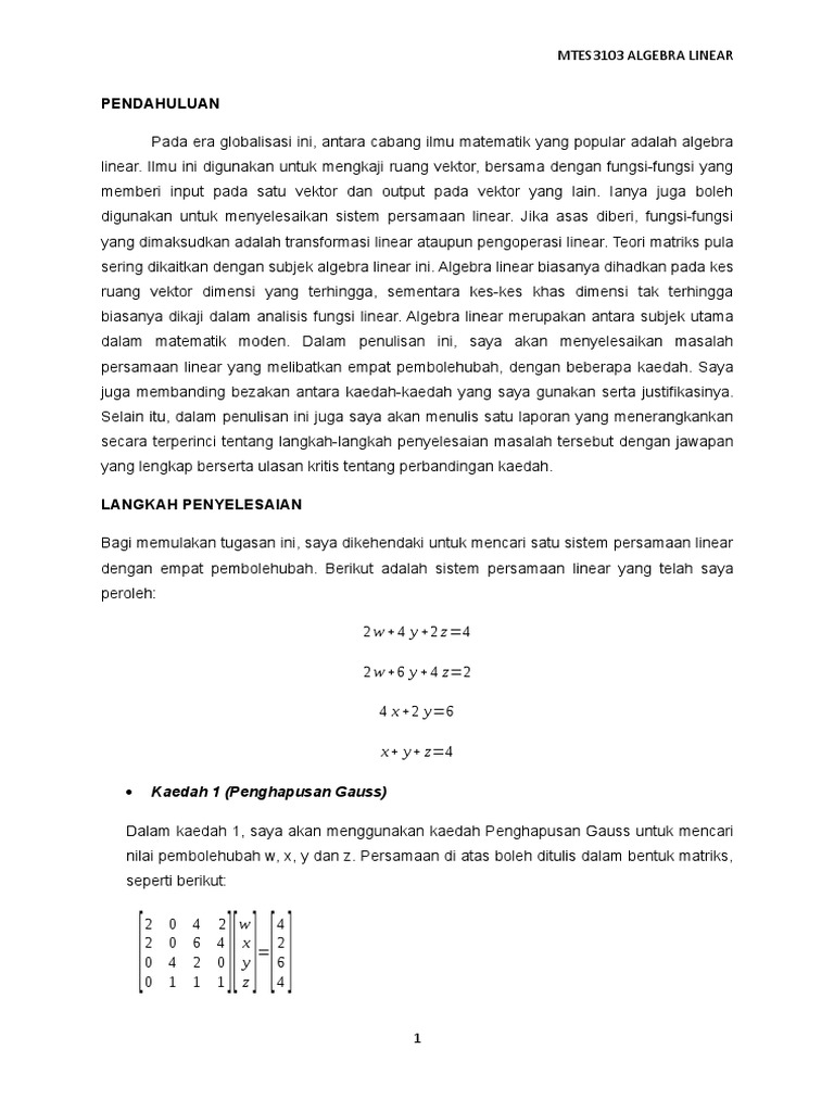 Penyelesaian Persamaan Linear 4 Variabel | PDF