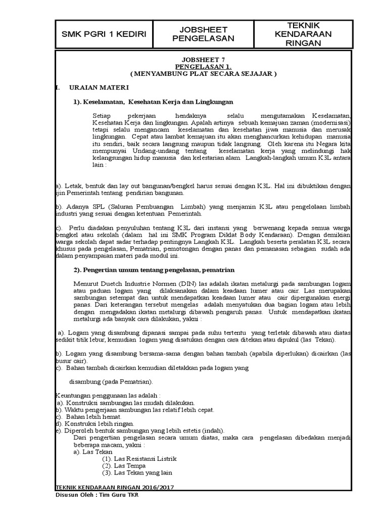 Jobsheetpengelasan Dan Pematrian | PDF | Metode & Bahan Ajar | Sains ...