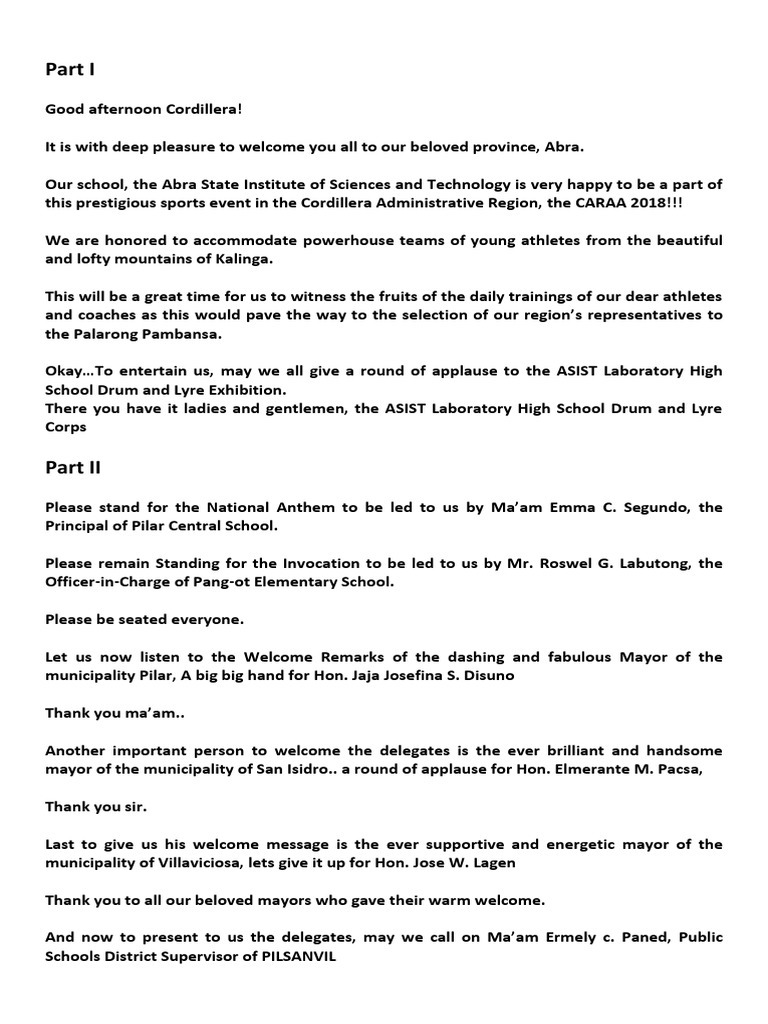 Script For CARAA Meet | PDF | Leisure | Schools