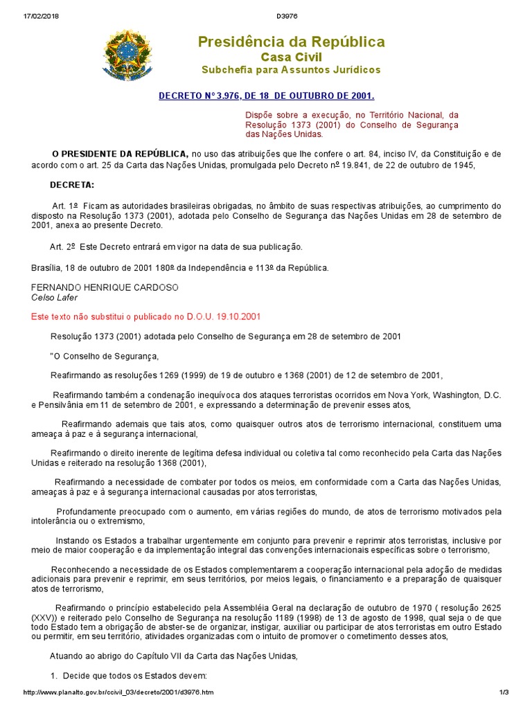 Resol 1373 Onu | PDF | Nações Unidas | Relações Internacionais