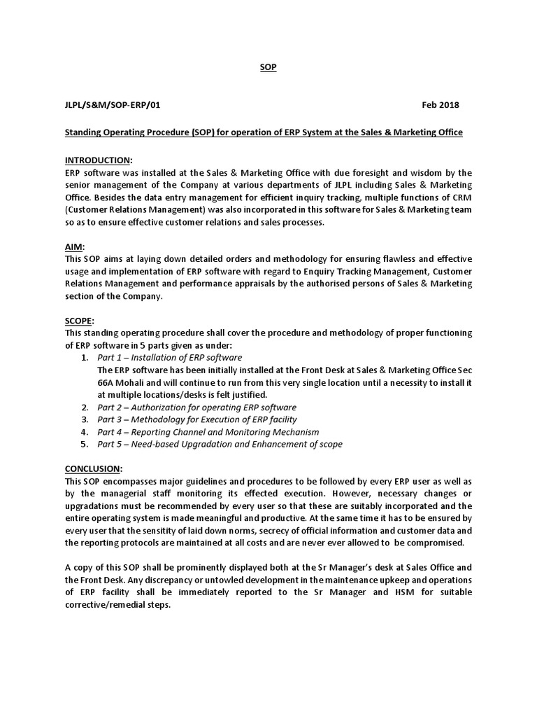 Sop | PDF | Customer Relationship Management | Enterprise Resource Planning