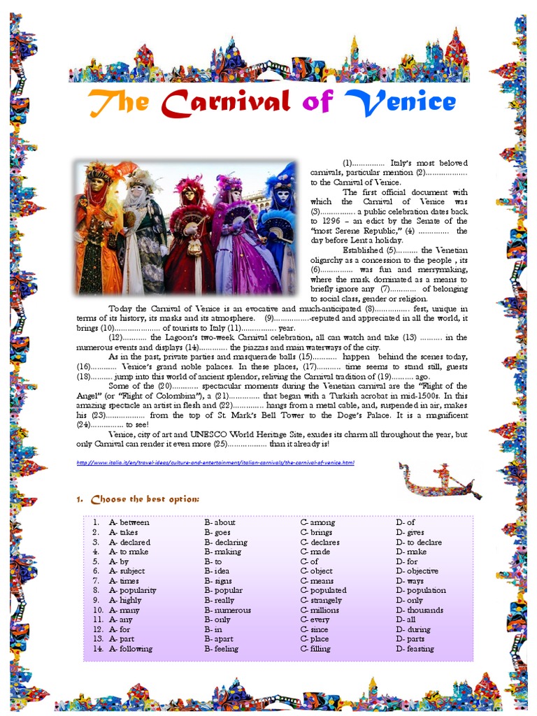 The Carnival of Venice Reading Comprehension Reading Comprehension ...