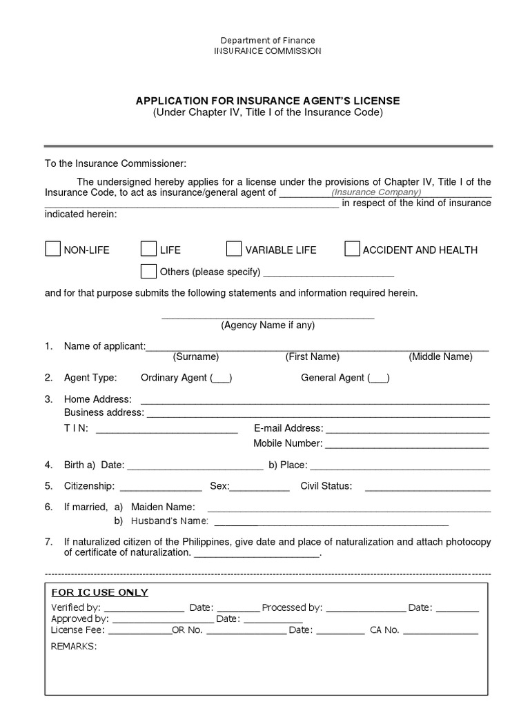 Application For Insurance Agents License PDF | PDF | Affidavit ...