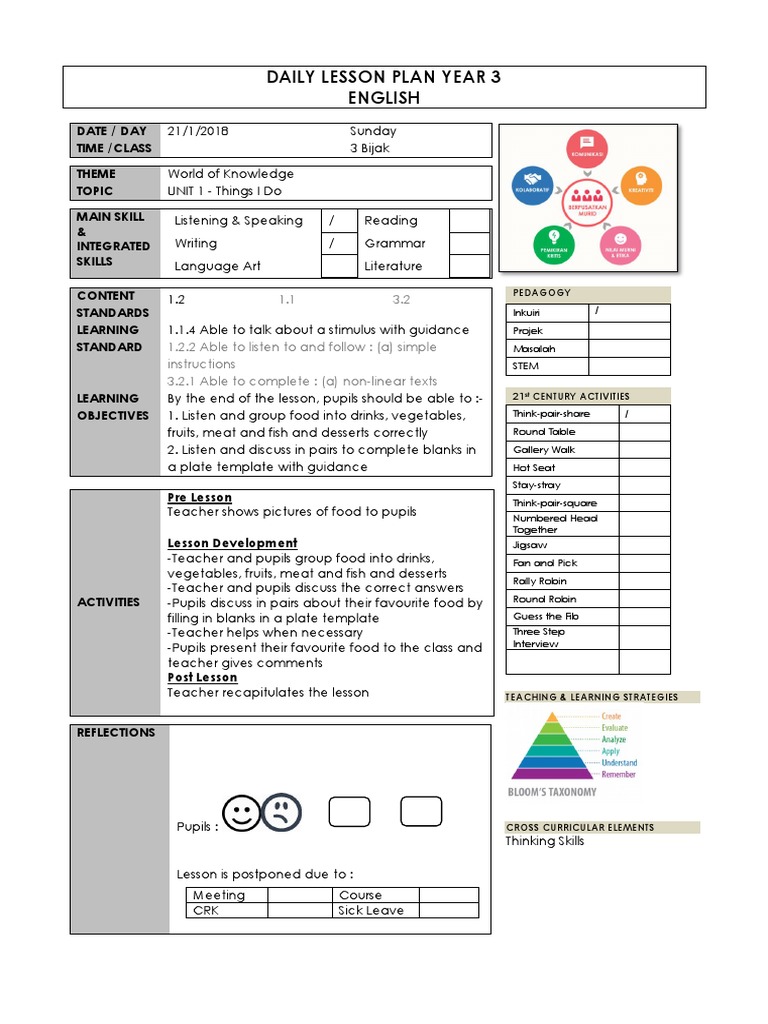 Daily Lesson Plan Year 3 English | PDF | Lesson Plan | Teachers