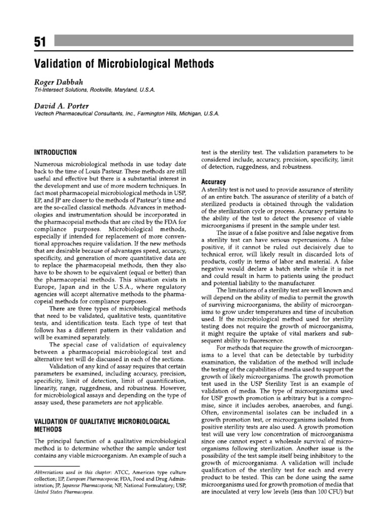 Validation of Microbiological Methods | PDF