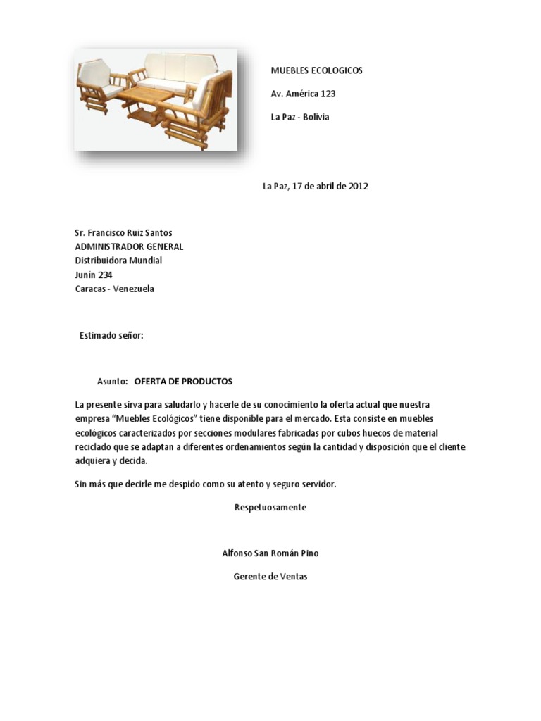 Carta Comercial de Oferta de Productos