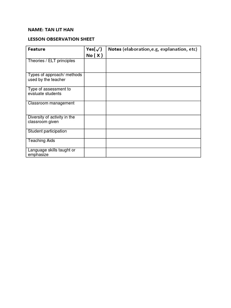 Observation Sheet TLH | PDF