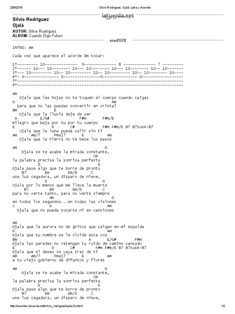Ojalá: Letra y Acordes de Silvio Rodríguez | PDF | Ocio ...