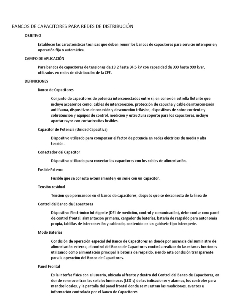 Características de Bancos de Capacitores CFE | PDF | Energia electrica ...